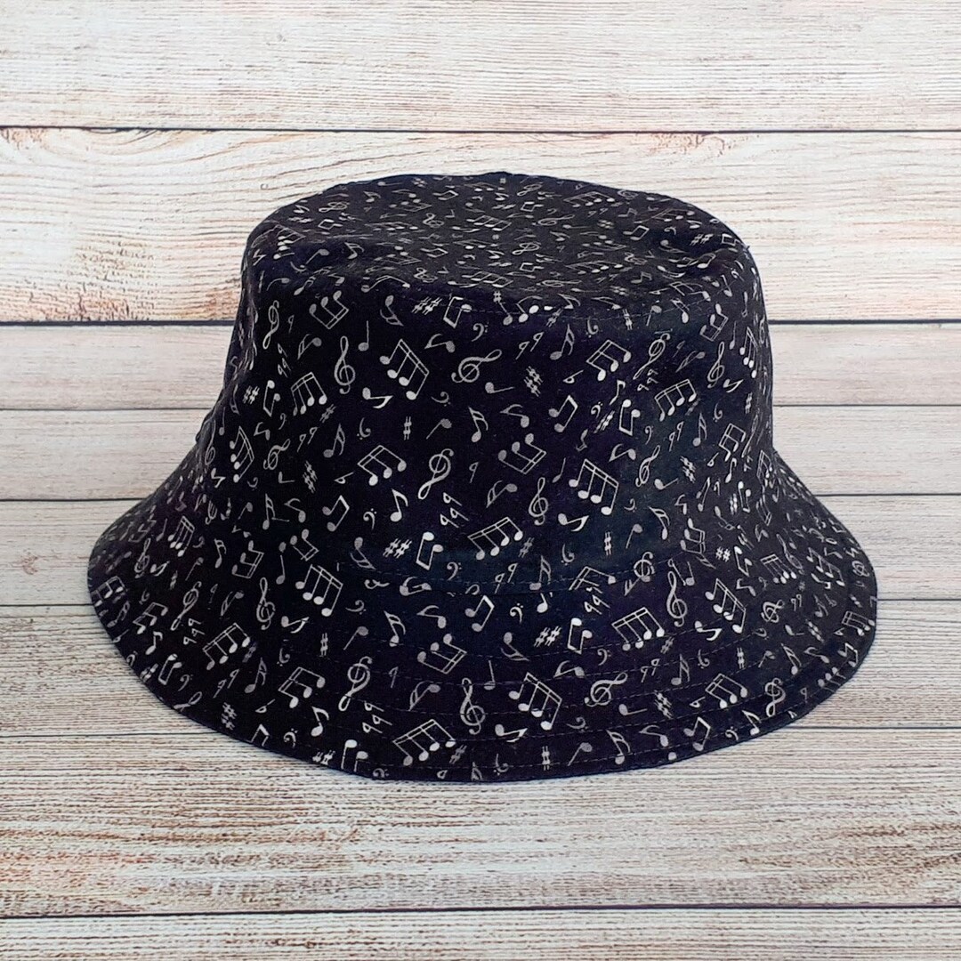 Music Note Bucket Hat, Adult One Size Reversible Unisex Cotton Hat ...