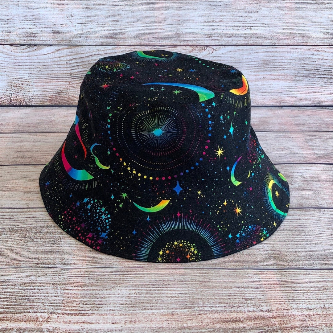 Adult Bucket Hat Rainbow Moon and Stars, Reversible Cotton Hat, Rainbow ...