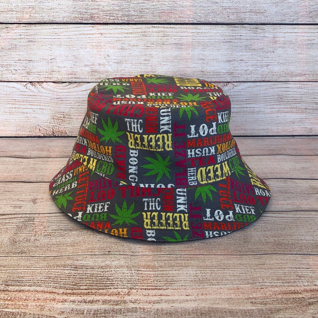 Adult Bucket Hat Cannabis Indica Leaf, Marijuana Leaf, Pot Leaves ...