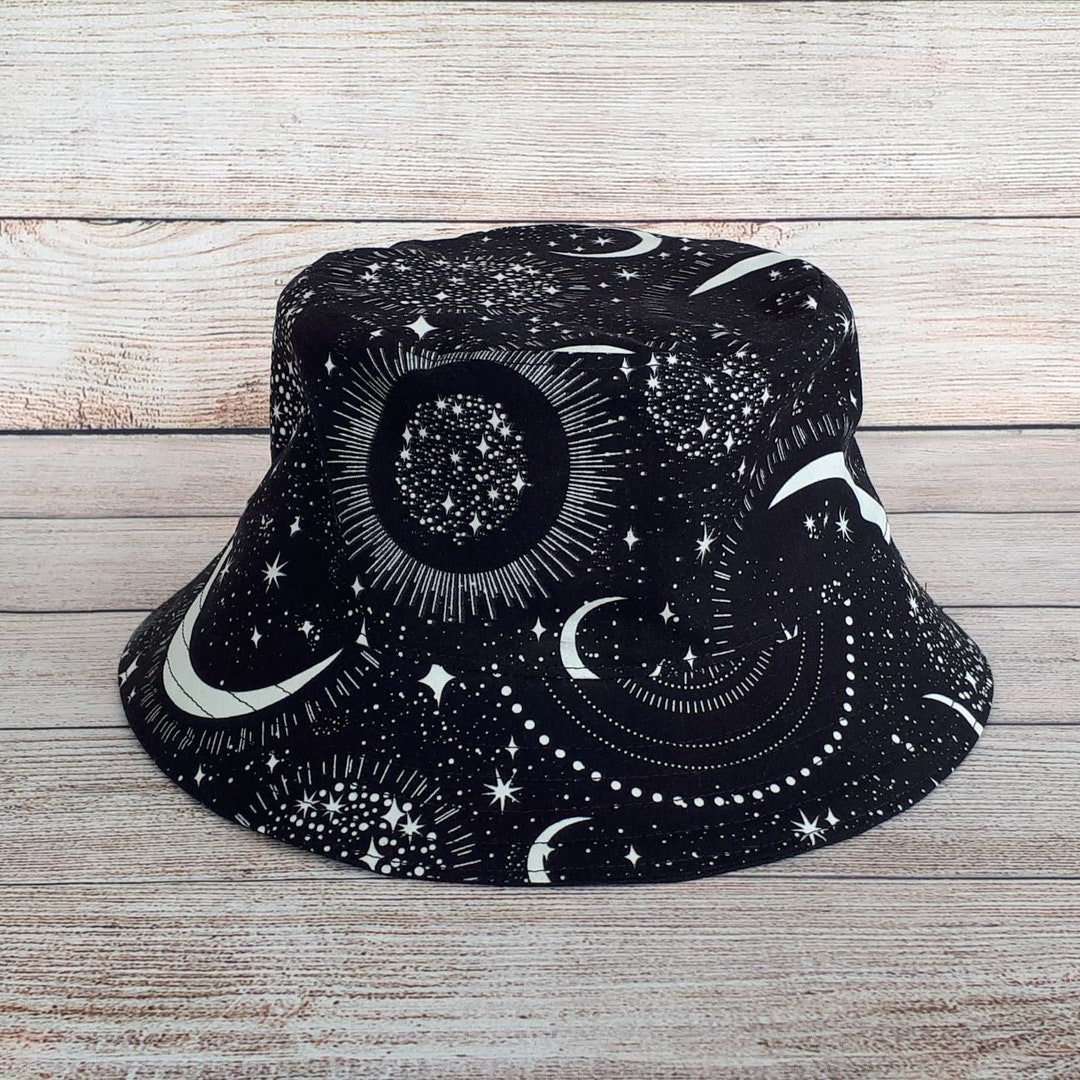 Adult Bucket Hat - Glow in the Dark Moon and Stars, Reversible Cotton ...
