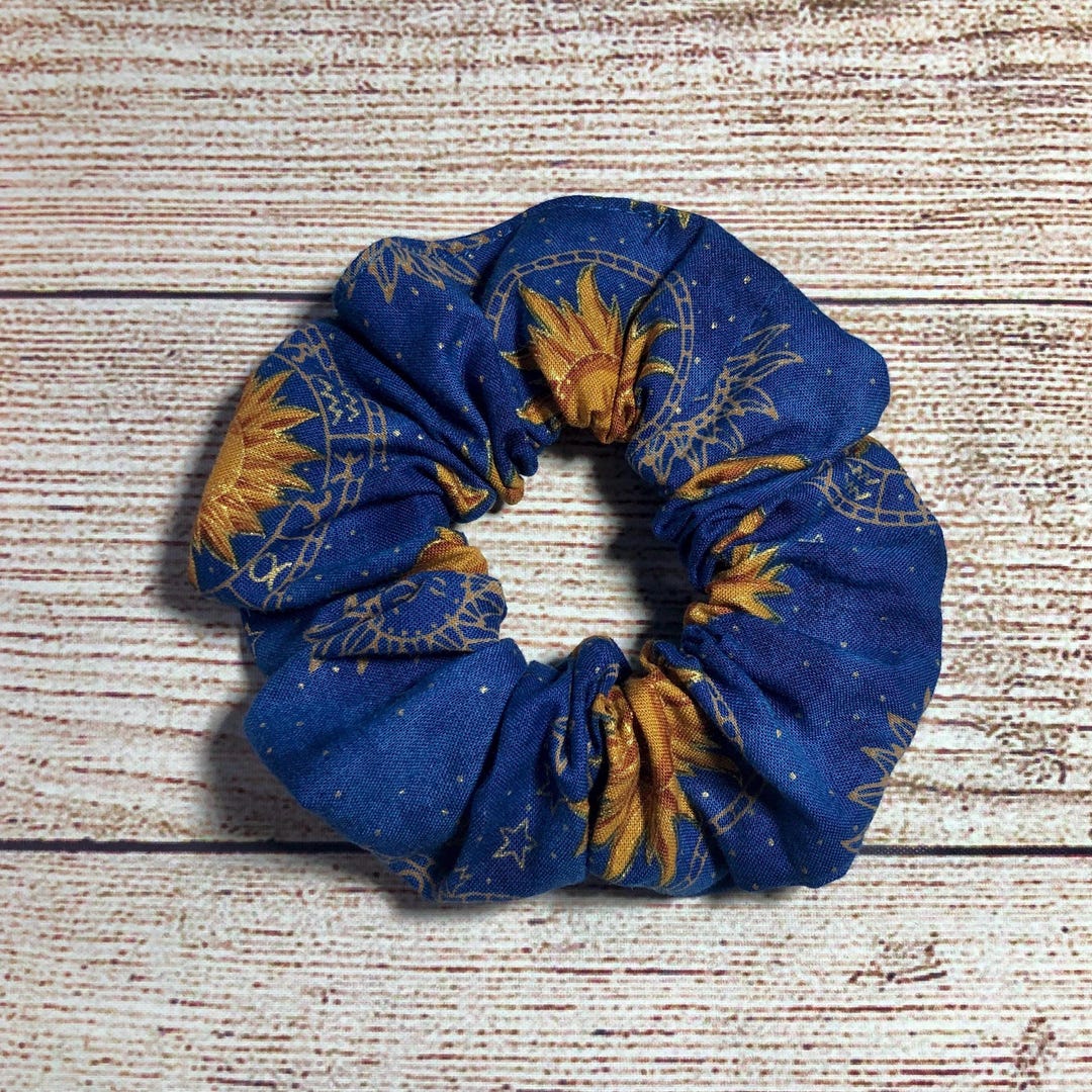 Celestial Astronomy Moon Stars Hair Scrunchie, Reusable Cotton Hair Tie ...