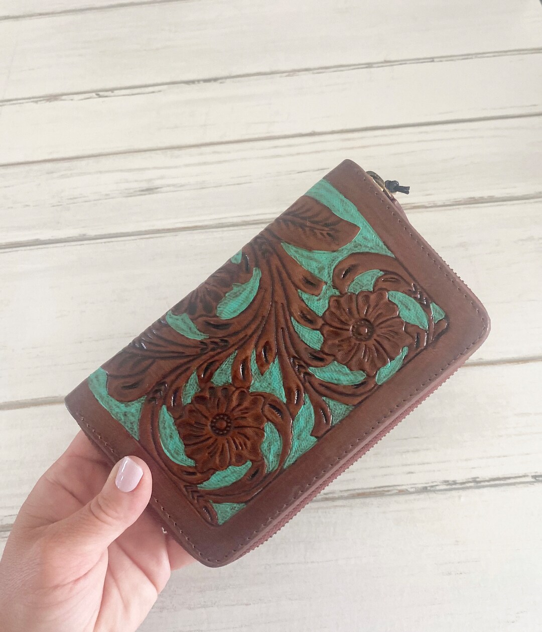 Tooled Leather Turquoise Wallet - Etsy