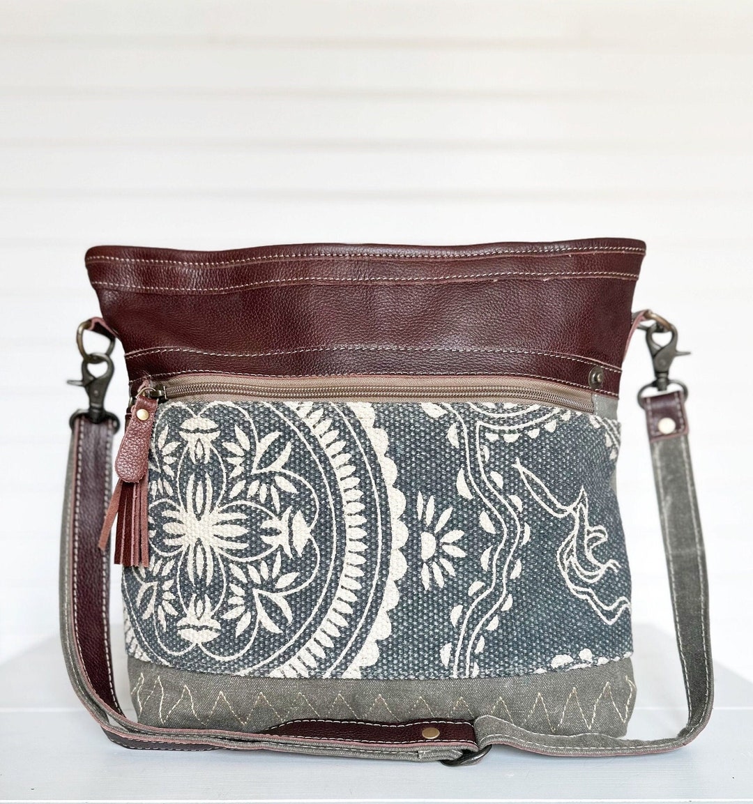 Leather Canvas and Rug Purse | Women's Purse | Gifts for Her | - Etsy