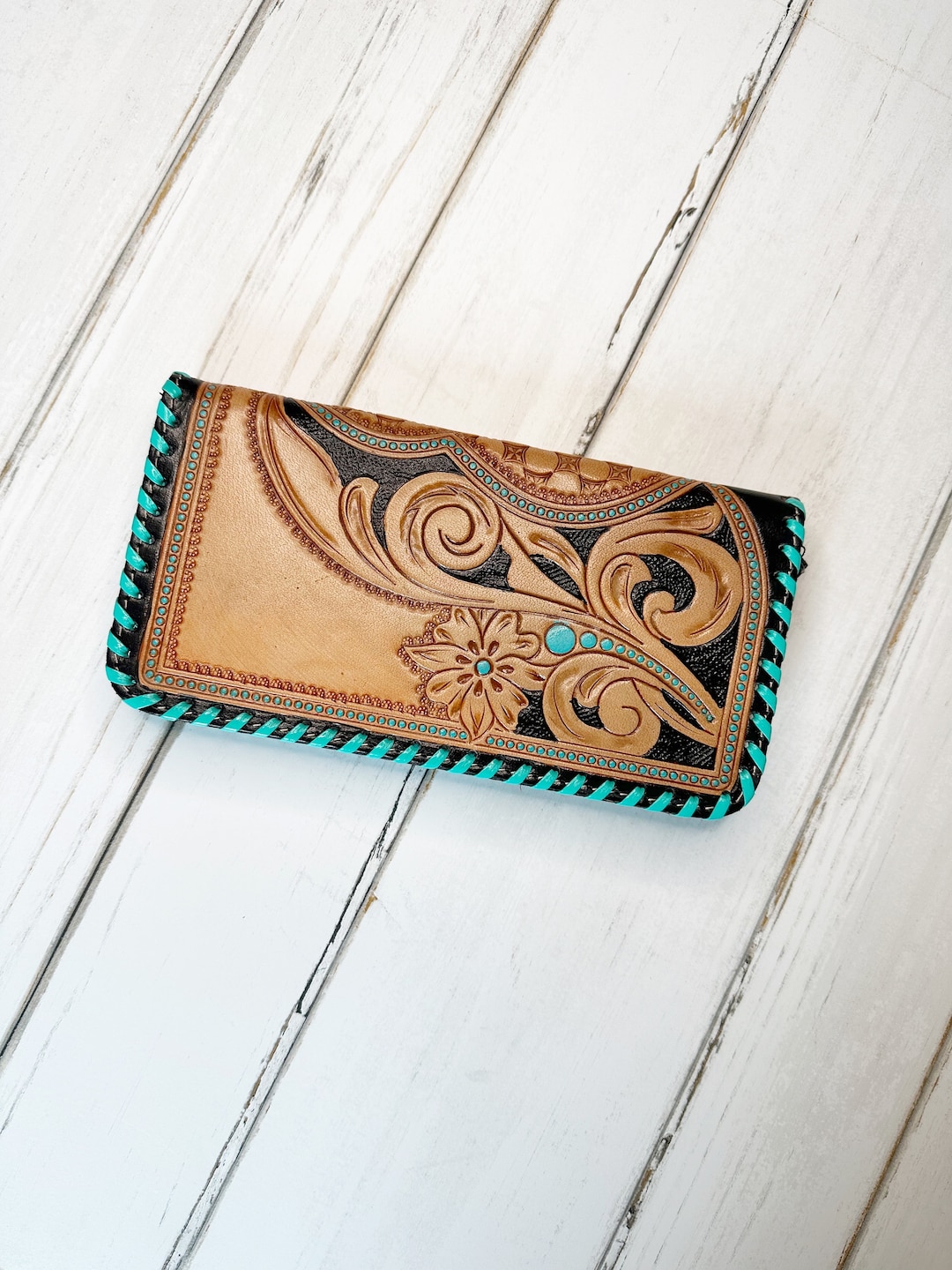 Genuine Leather Hand Tooled Western Wallet - Etsy