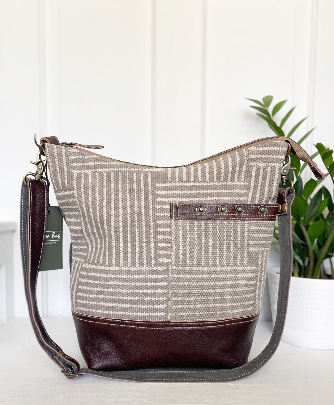 Neutral Colored Shoulder Bag | Made From Leather and Canvas & Rug ...