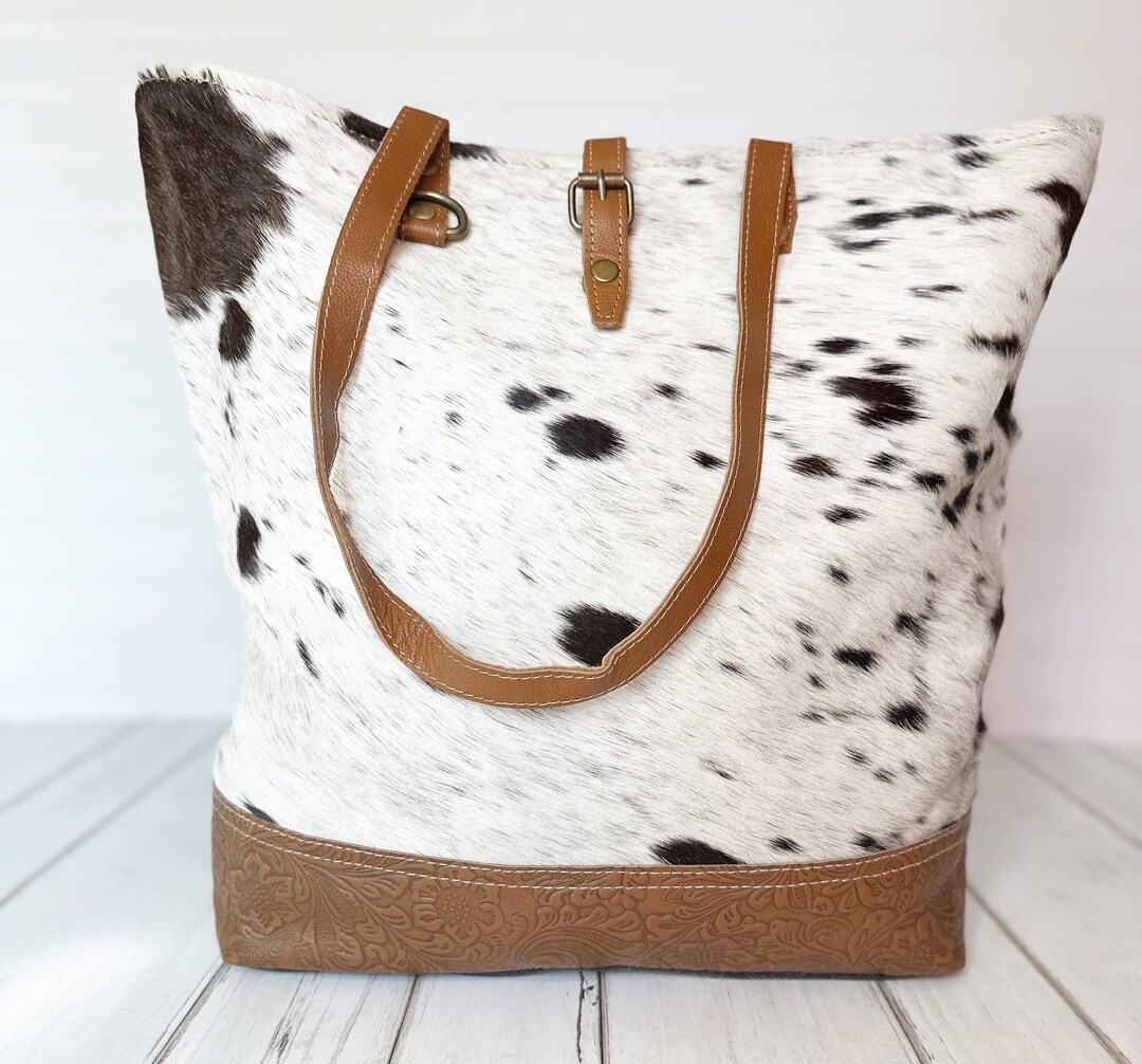 Embossed Genuine Leather and Cowhide Tote Bag | Western Bag | Leather ...
