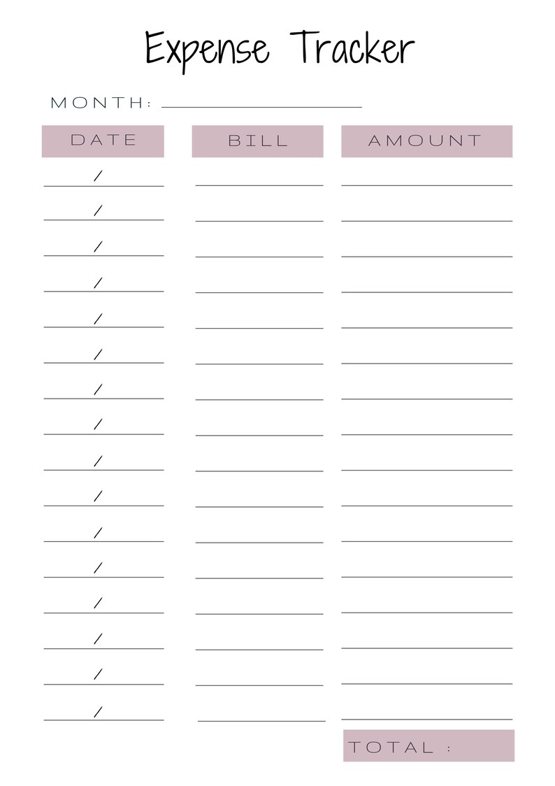 Expense Tracker Printable, Printable Expense Tracker, Bill Expense ...