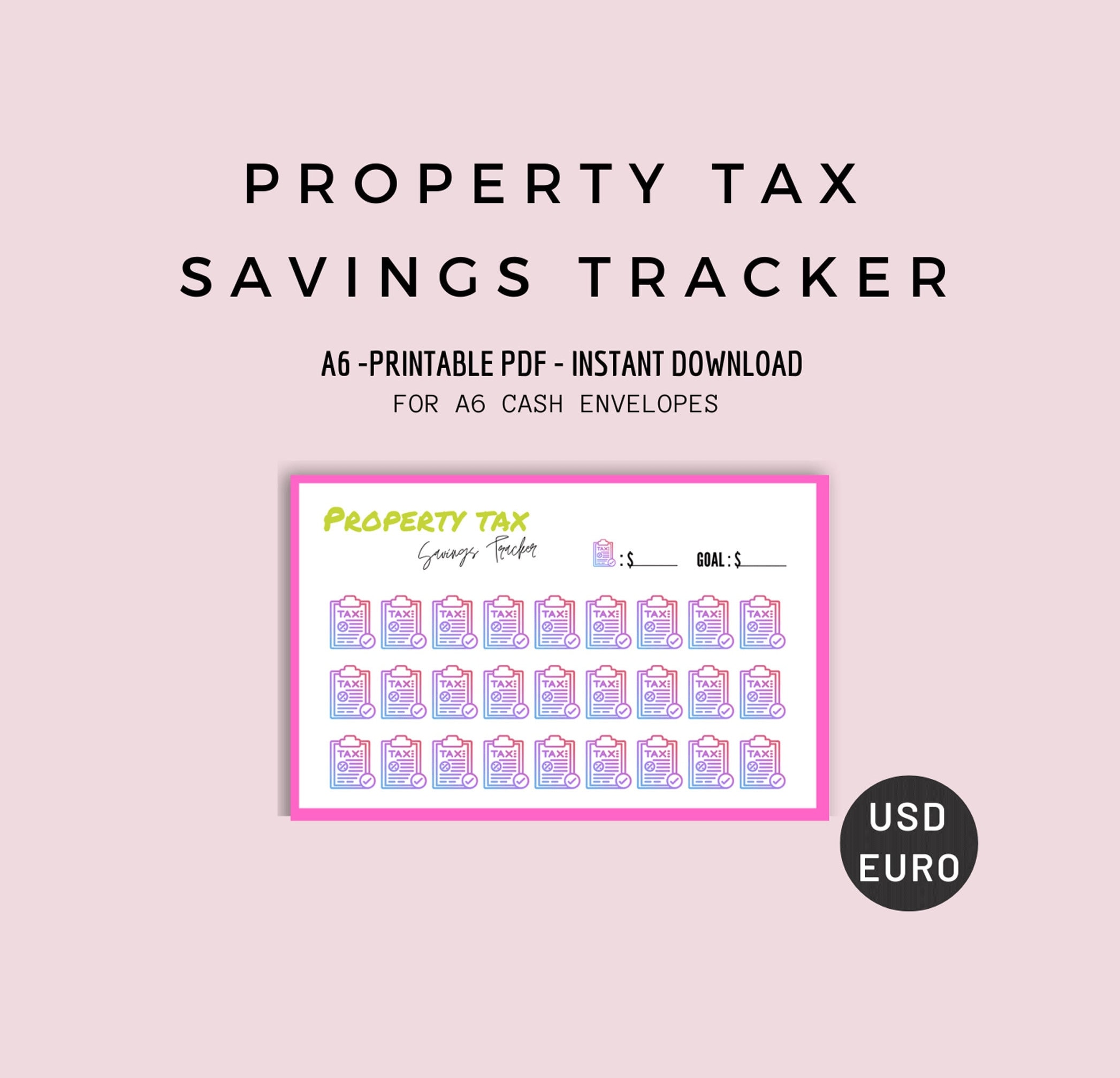 Property Tax Savings Tracker for A6, Cash Envelopes, Mini Savings ...