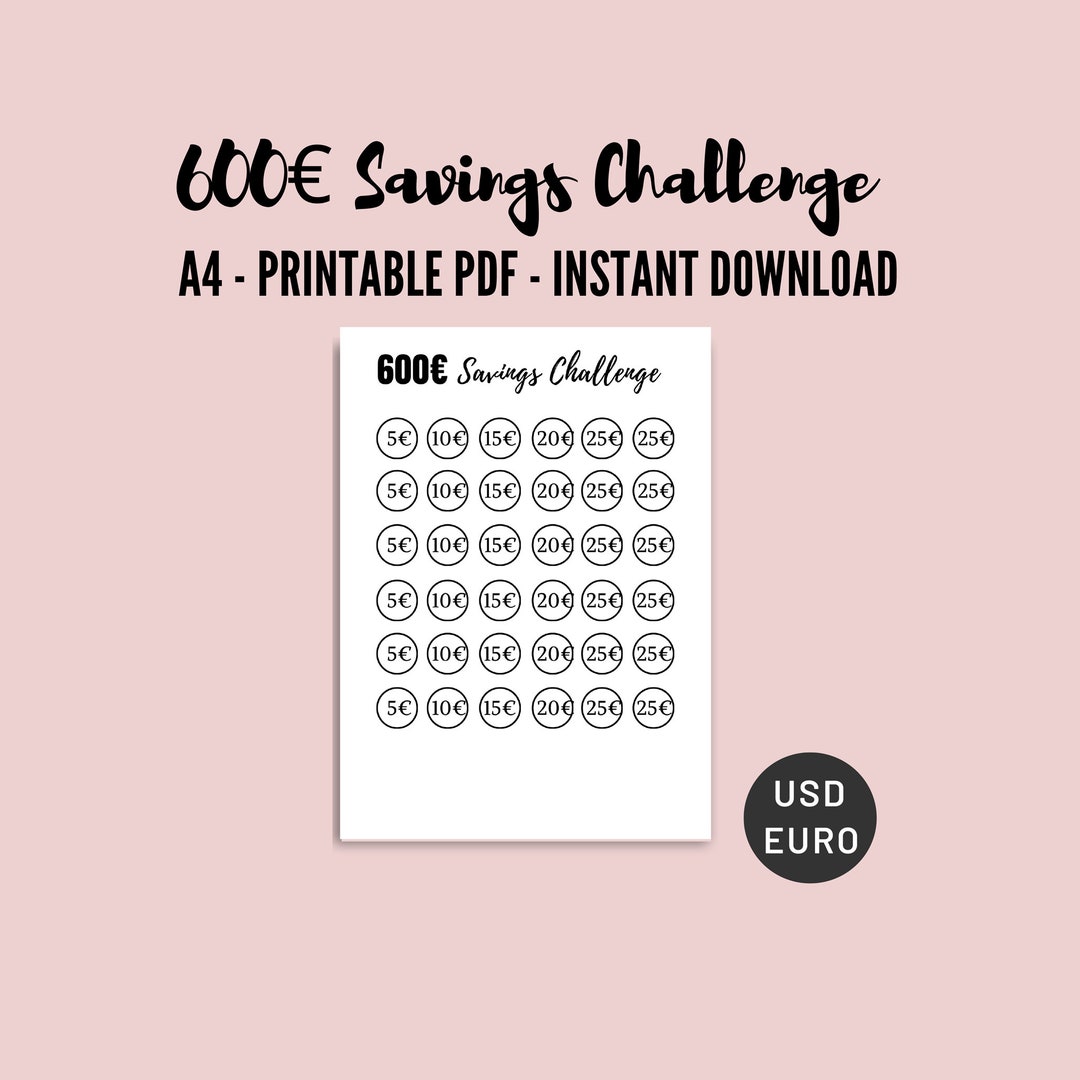 600 Savings Challenge Printable, Low Income Savings Challenge ...
