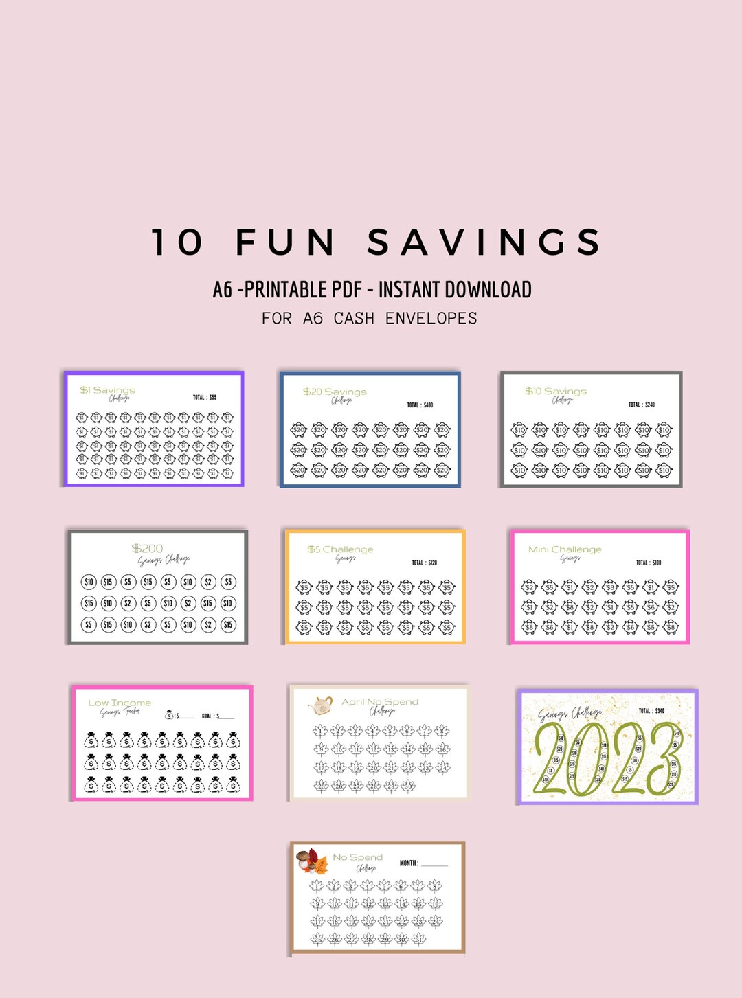 10 Fun Savings Printable, Savings Challenge Bundle, A6 Savings Tracker ...