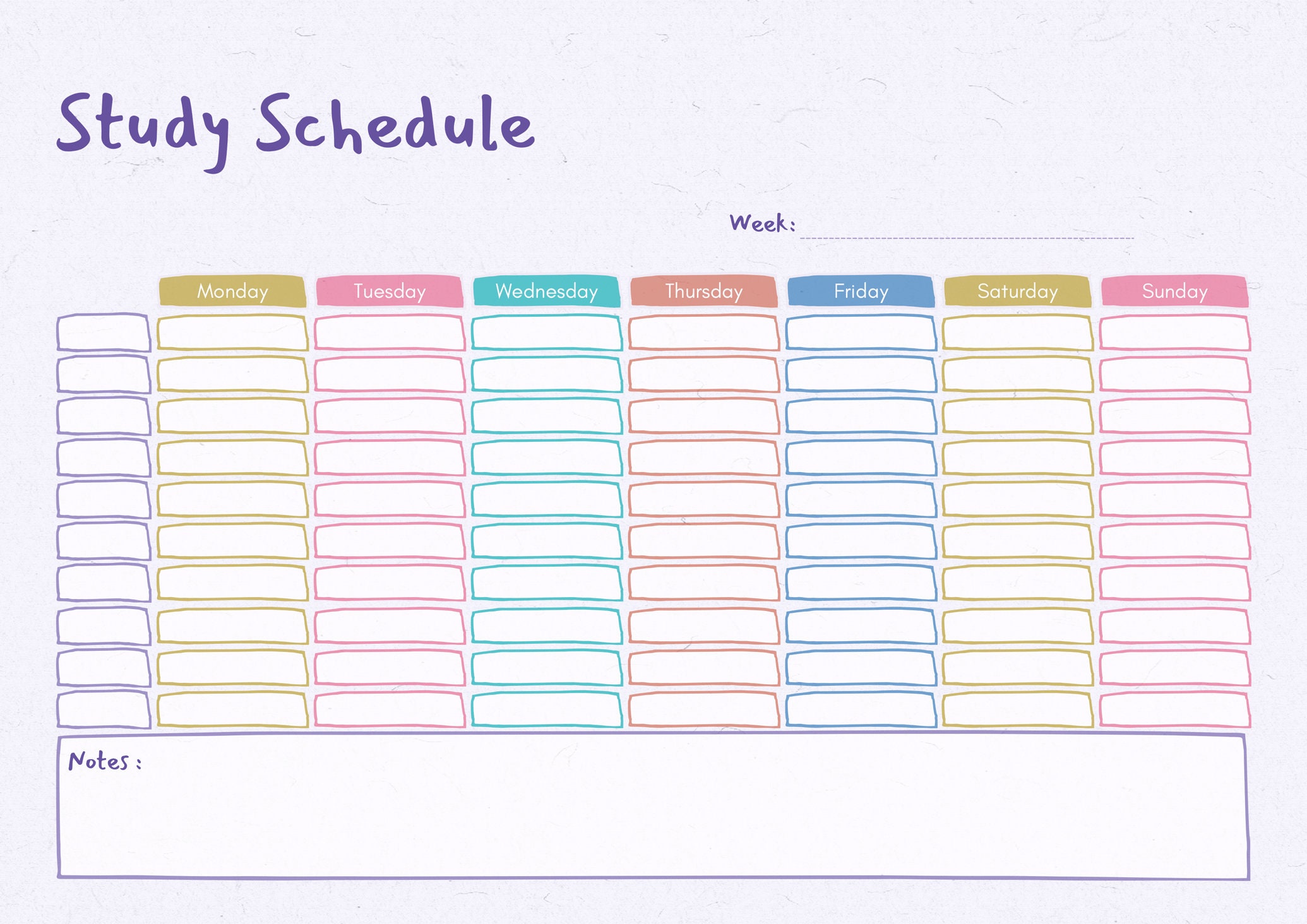 Study Schedule Printable, Printable Weekly Planner, Weekly Planner ...
