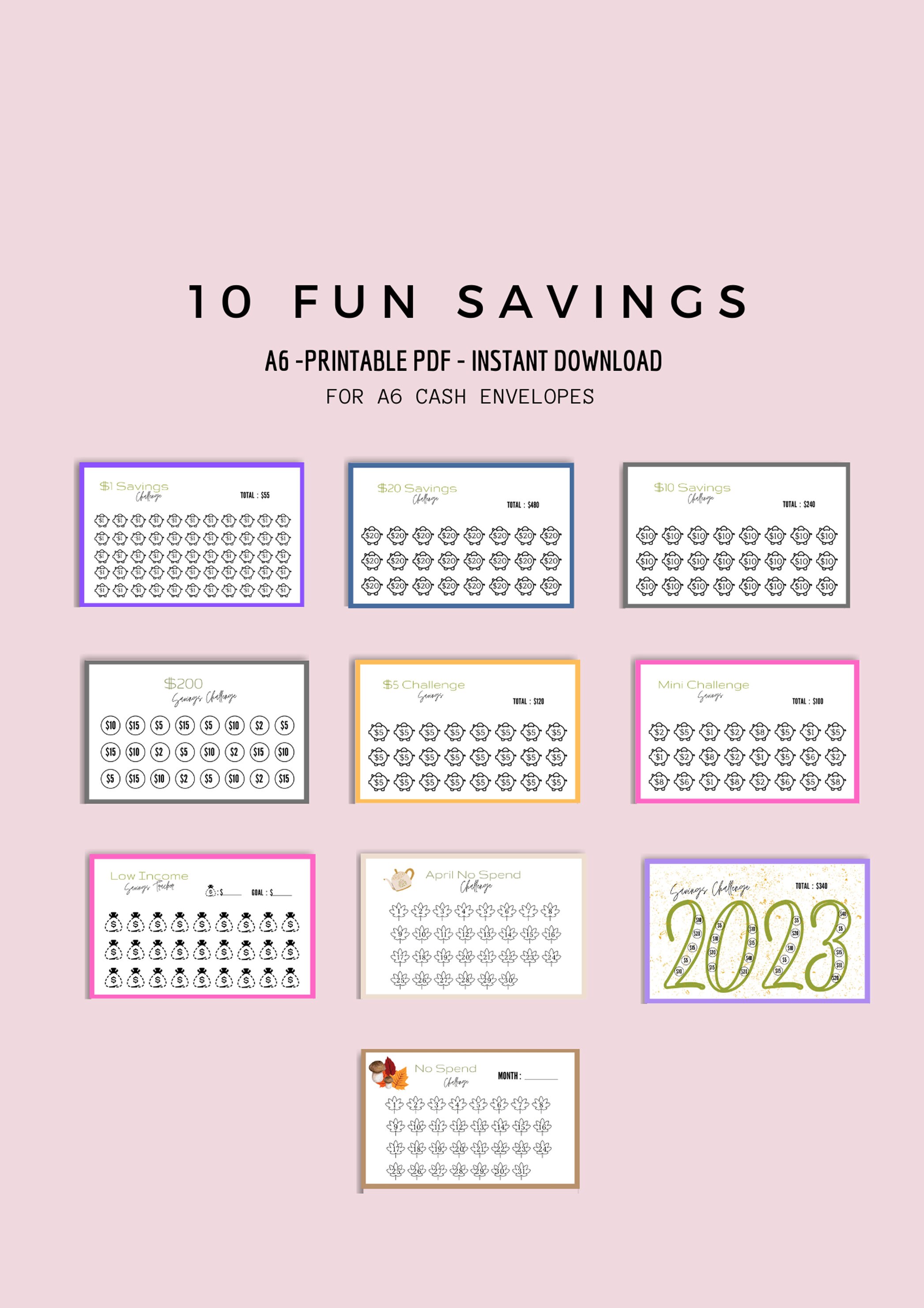 10 Fun Savings Printable, Savings Challenge Bundle, A6 Savings Tracker ...