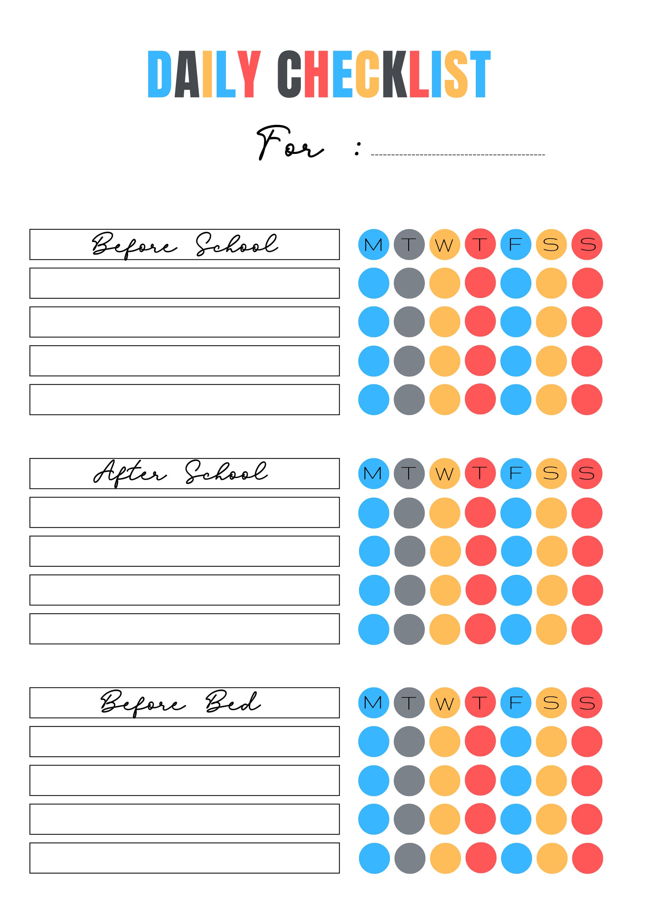 Daily Checklist for Children School Evening Checklist Ready - Etsy
