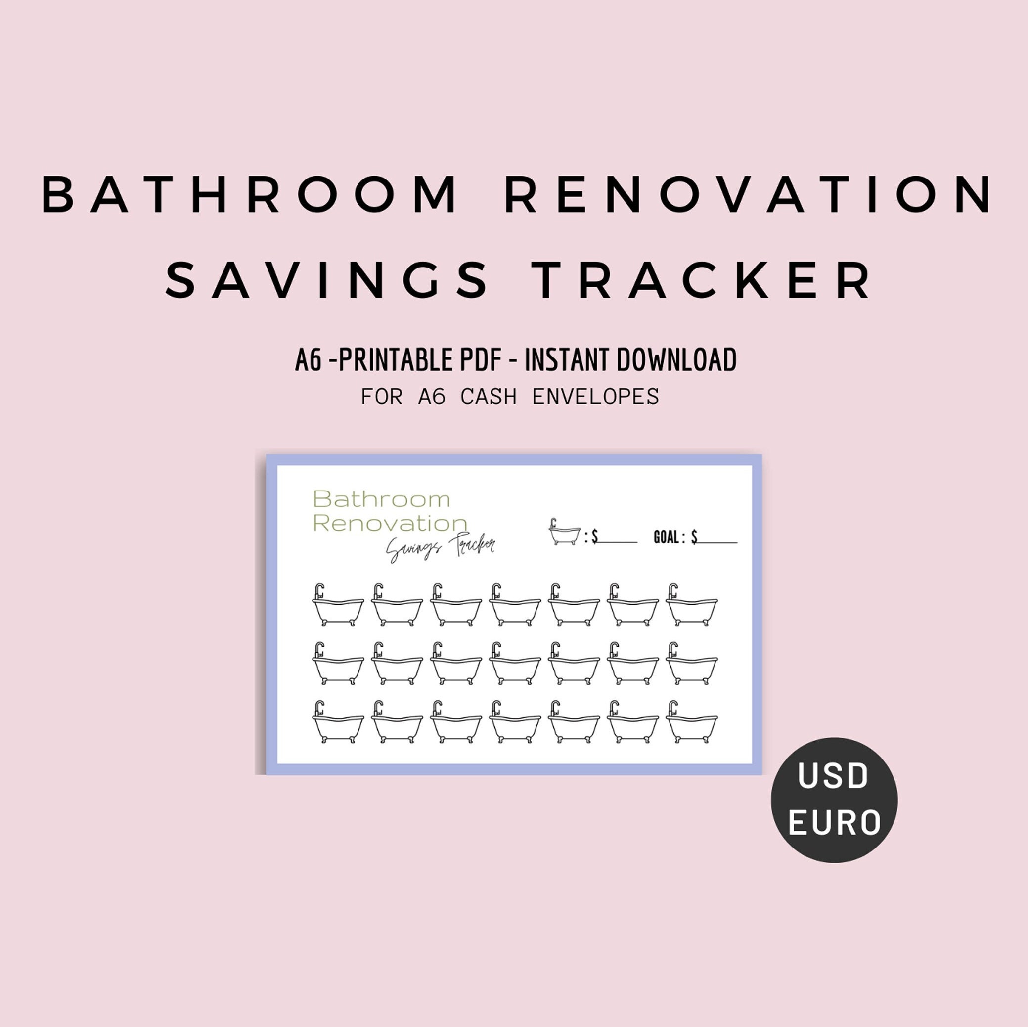 A6 Bathroom Renovation Savings Tracker, A6 Savings Binder Insert, A6 ...