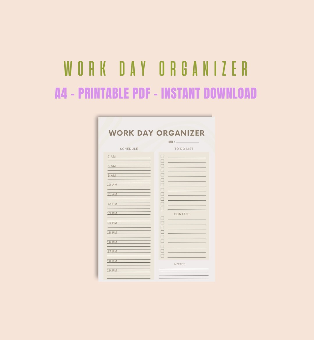 Neutral Work Day Organizer Printable Planner Page (A4, PDF) - Etsy
