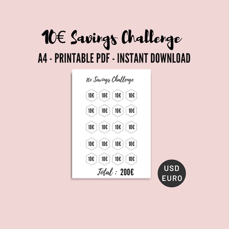 10 Euro/dollar Bill Savings Challenge: Emergency Fund Tracker (PDF) - Etsy