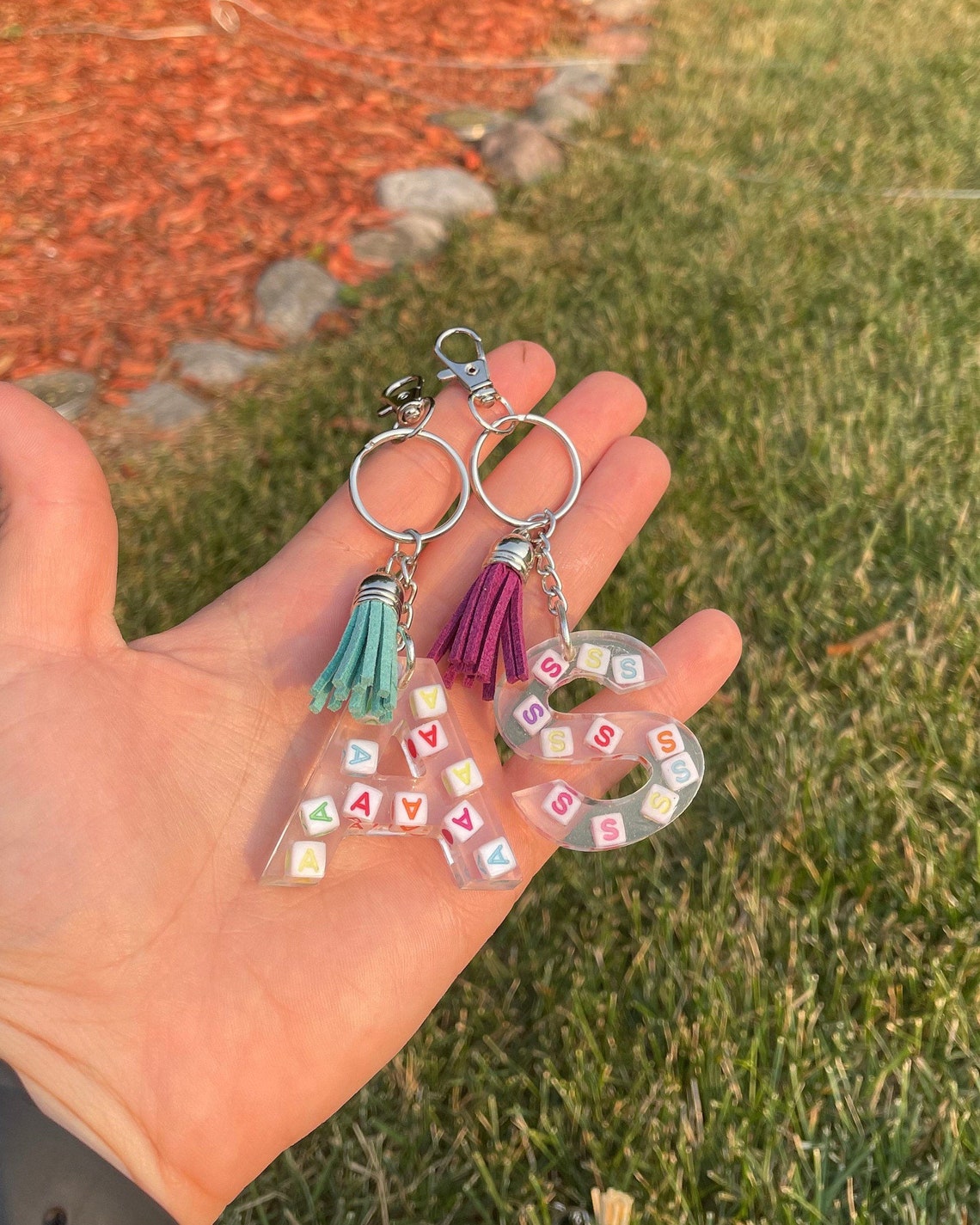 Alphabet Bead Letter/initial Keychain | Etsy