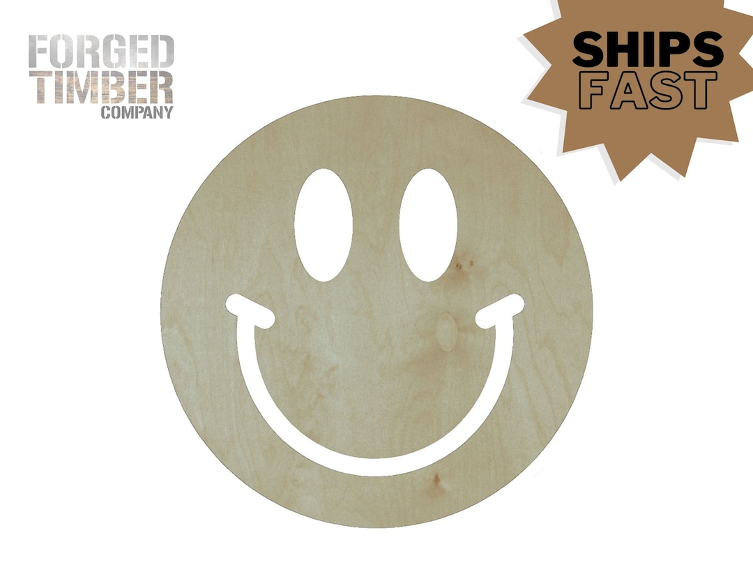 Smiling Emoji Cutout Unfinished Wooden Smiley Face Shaped Craft Plywood ...