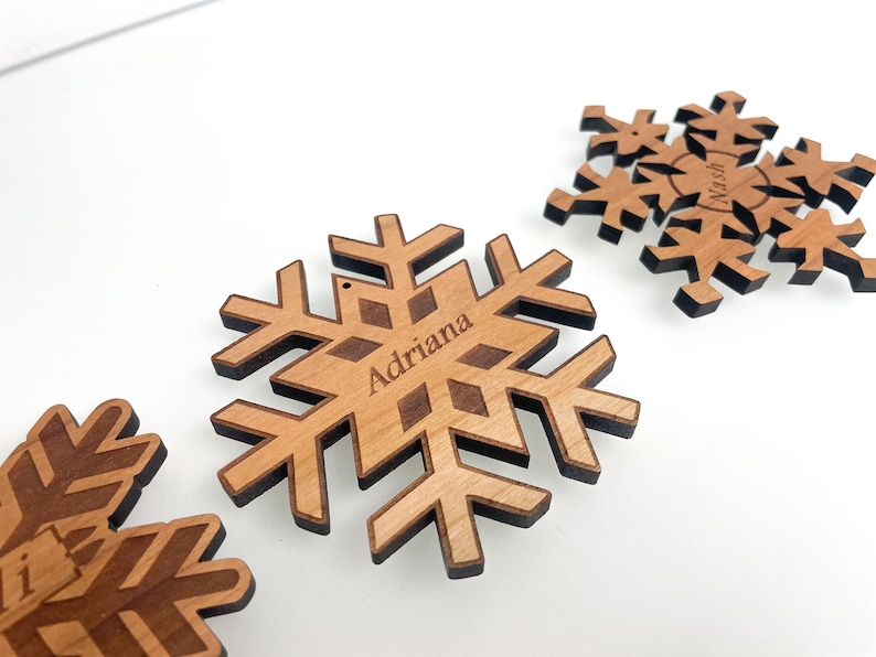 Personalized Cherry Wood Snowflake Ornament - Laser Engraved Name - Etsy