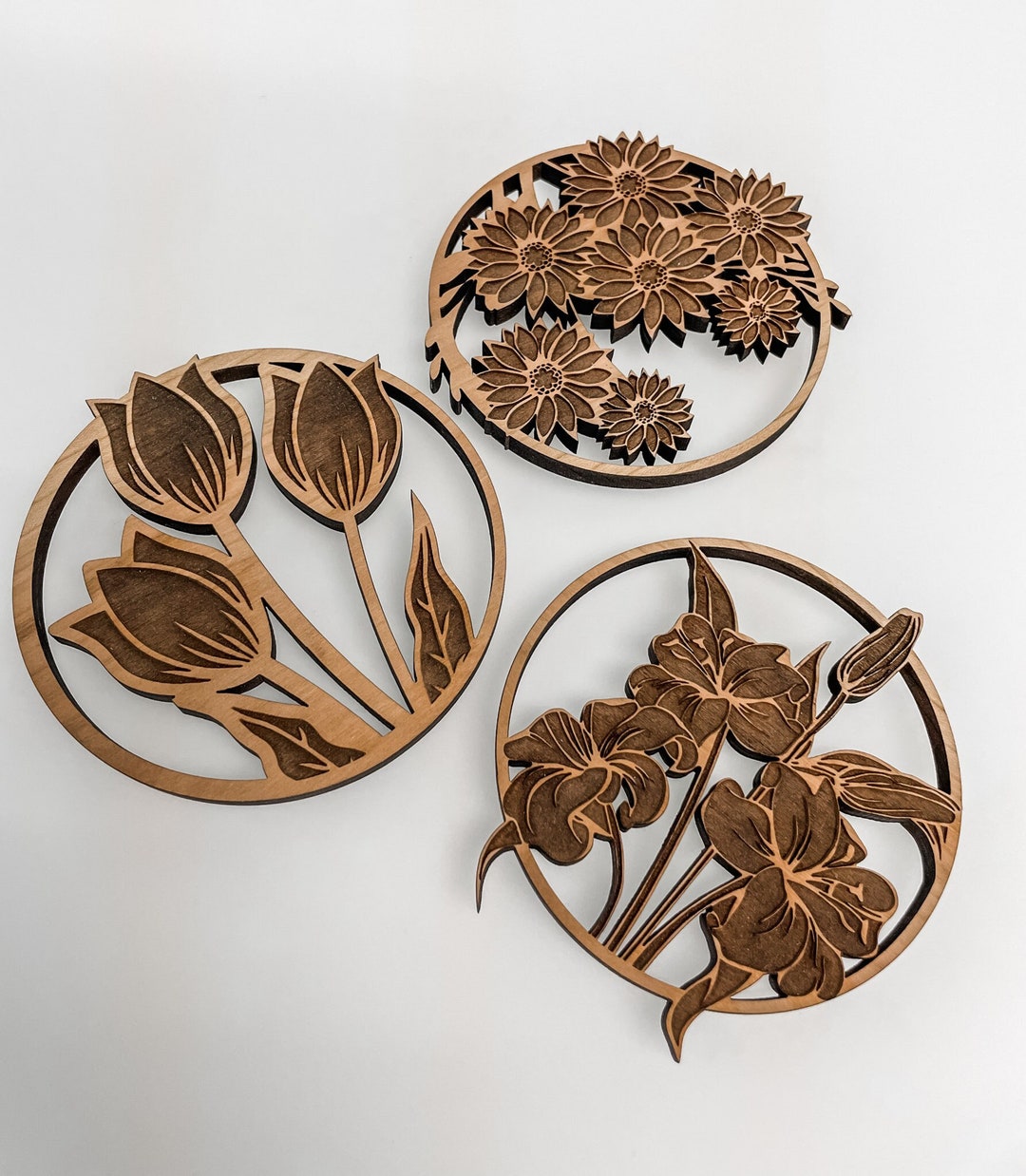 Floral Wooden Coaster - Laser Cut - Mother's Day, Gift for Her - Lily ...