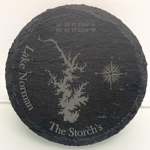 Custom Lake Map Slate Circle OR Square Coasters - ANY LAKE! Sets of 4 ...