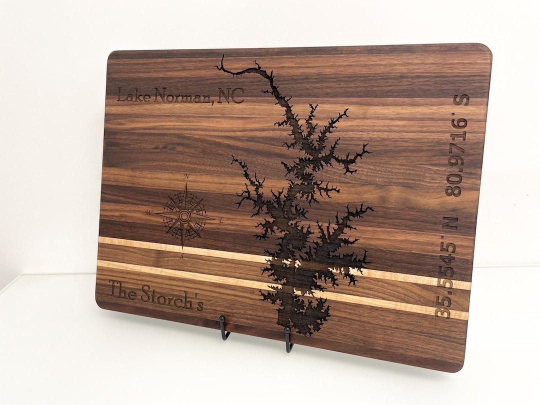 Lake Map Engraved Cutting Board Wood, Any Lake of Your Choice ...
