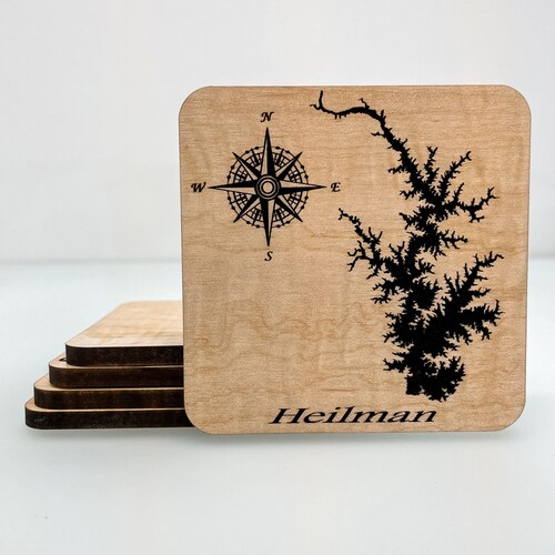 Custom Lake Wood Coasters ANY LAKE Sets of 4 6 8 12 - Etsy