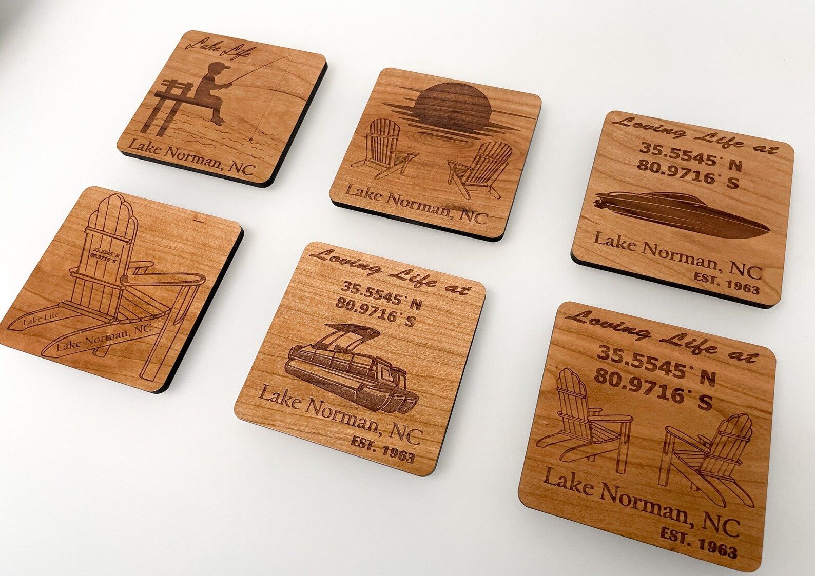 Custom Lake Wood Coasters - ANY LAKE! Sets of 4, 6, 8, 12 - Lake House ...