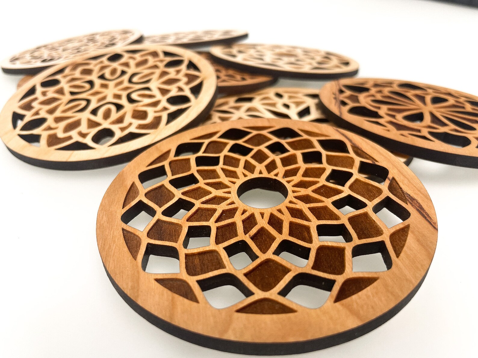 Geometric Wood Coasters Set of 4, 6, or 9 - Laser Cut - Etsy