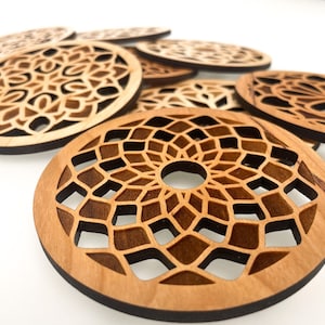 Geometric Wood Coasters Set of 4, 6, or 9 - Laser Cut - Etsy