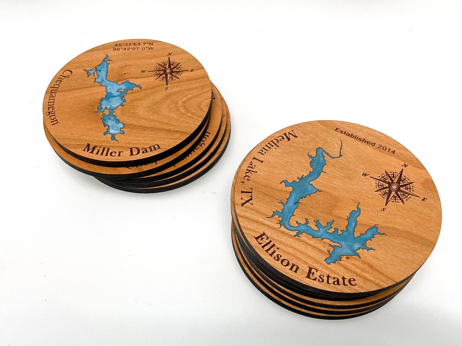 Custom Lake Map Coasters - Engraved Wood, Epoxy Lake House Decor - Etsy
