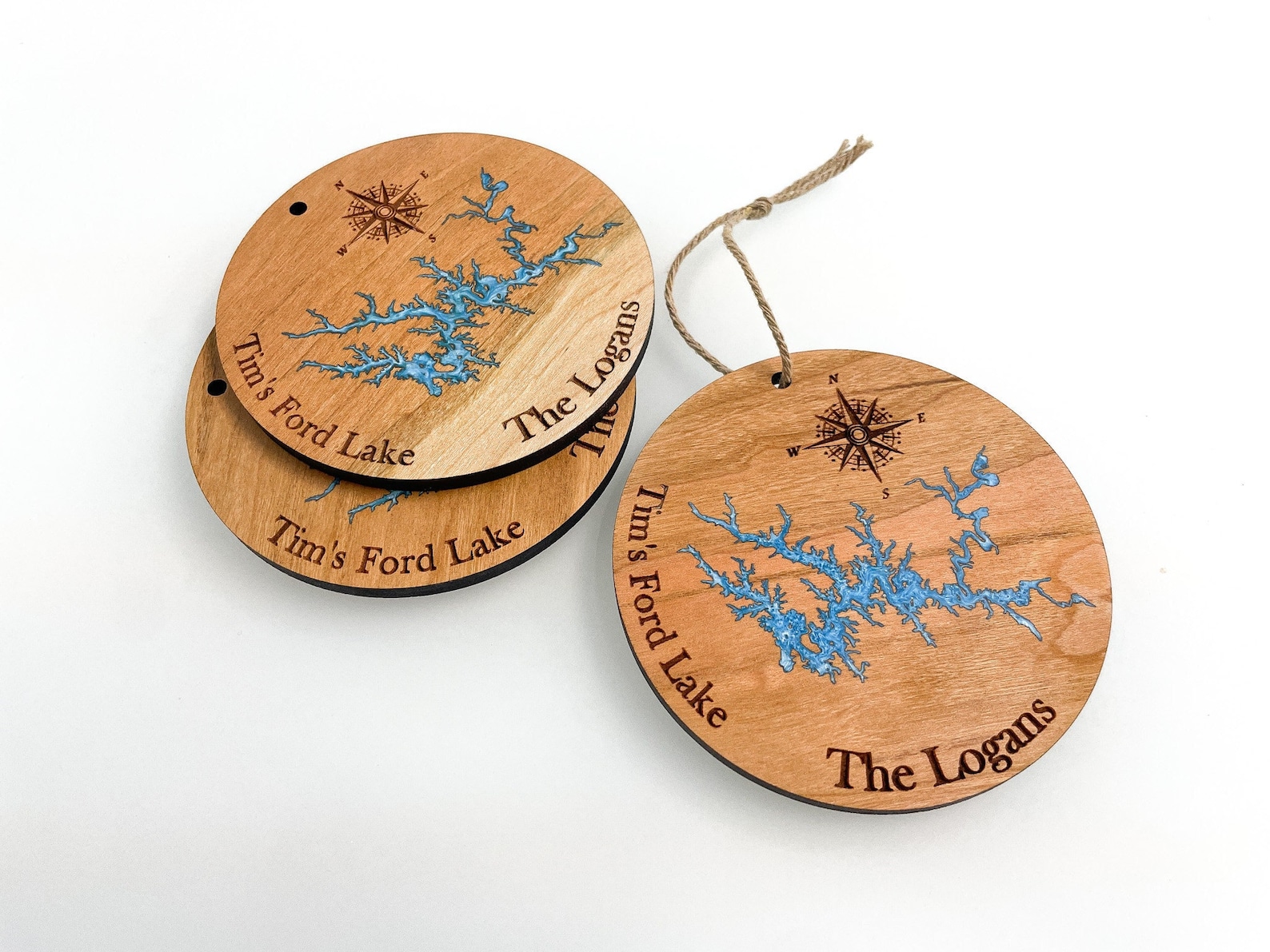 Lake Map Epoxy Ornaments - ANY LAKE! Custom Wood Décor Laser Engraved ...