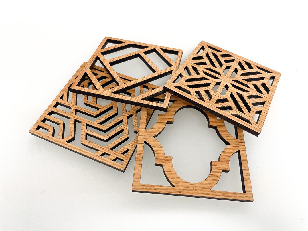 Geometric Wood Coasters Square Set of 4 - Laser Cut - Etsy