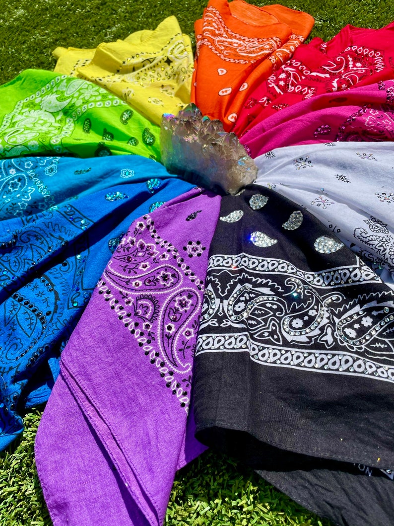 Upcycled Bandana With Rhinestones Genuine Swarovski Crystal Etsy Uk