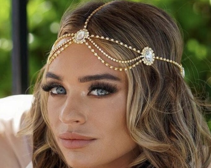 Boho Bridal Wedding Head Chain With Rhinestones - Etsy