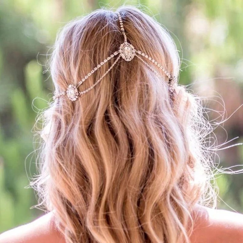 Boho Bridal Wedding Head Chain With Rhinestones - Etsy