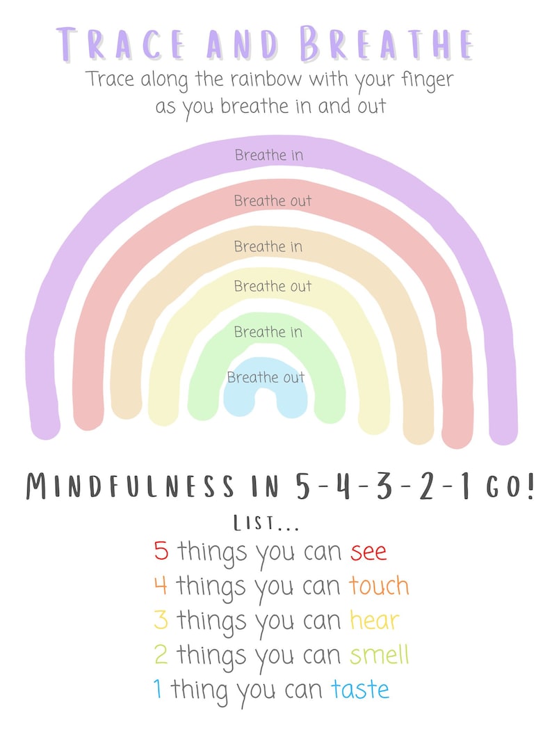 Breathing Exercise Poster Mindfulness Exercise Rainbow Self Care Poster ...