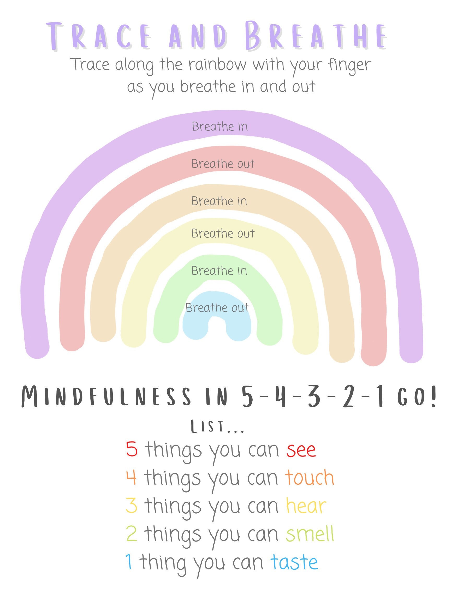 Breathing Exercise Poster | Mindfulness Exercise | Rainbow Self Care ...