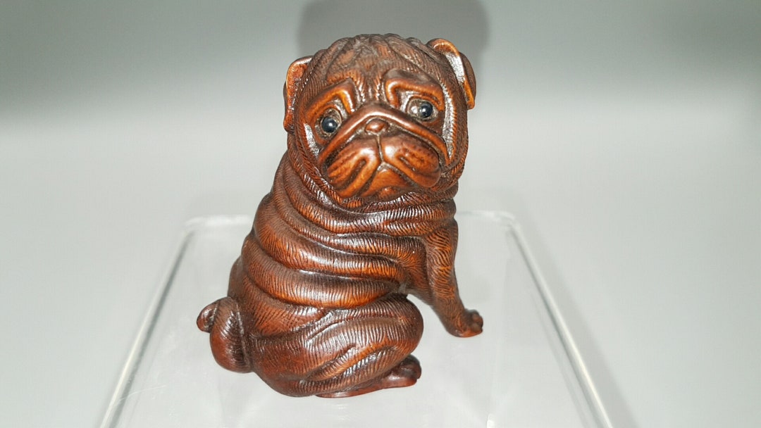 Chinese Vintage Carved Wood Pug With Inland Eyes - Etsy