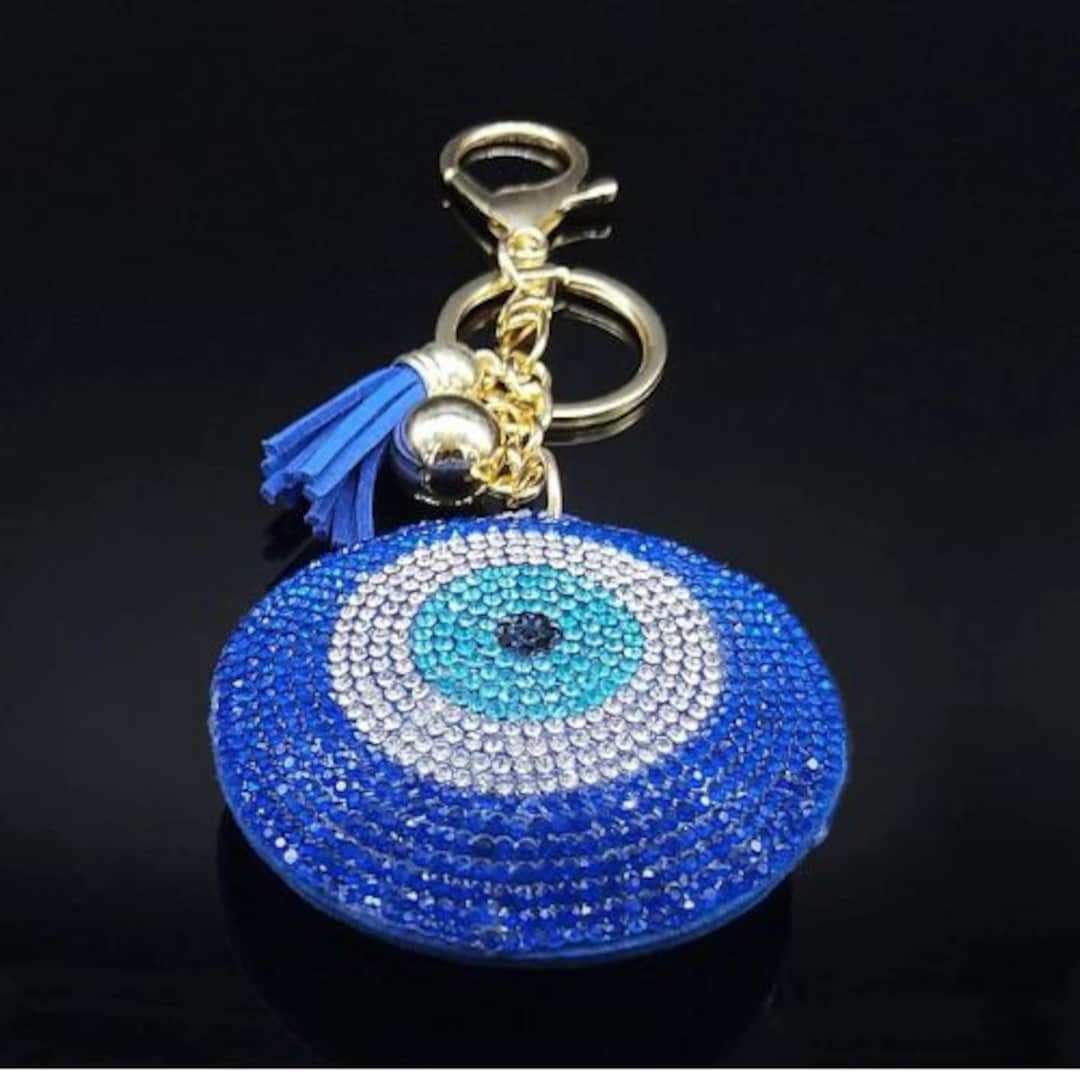 Bedazzled Sparkle Turkey Eyes Crystal Keychains Ring Blue White Black ...