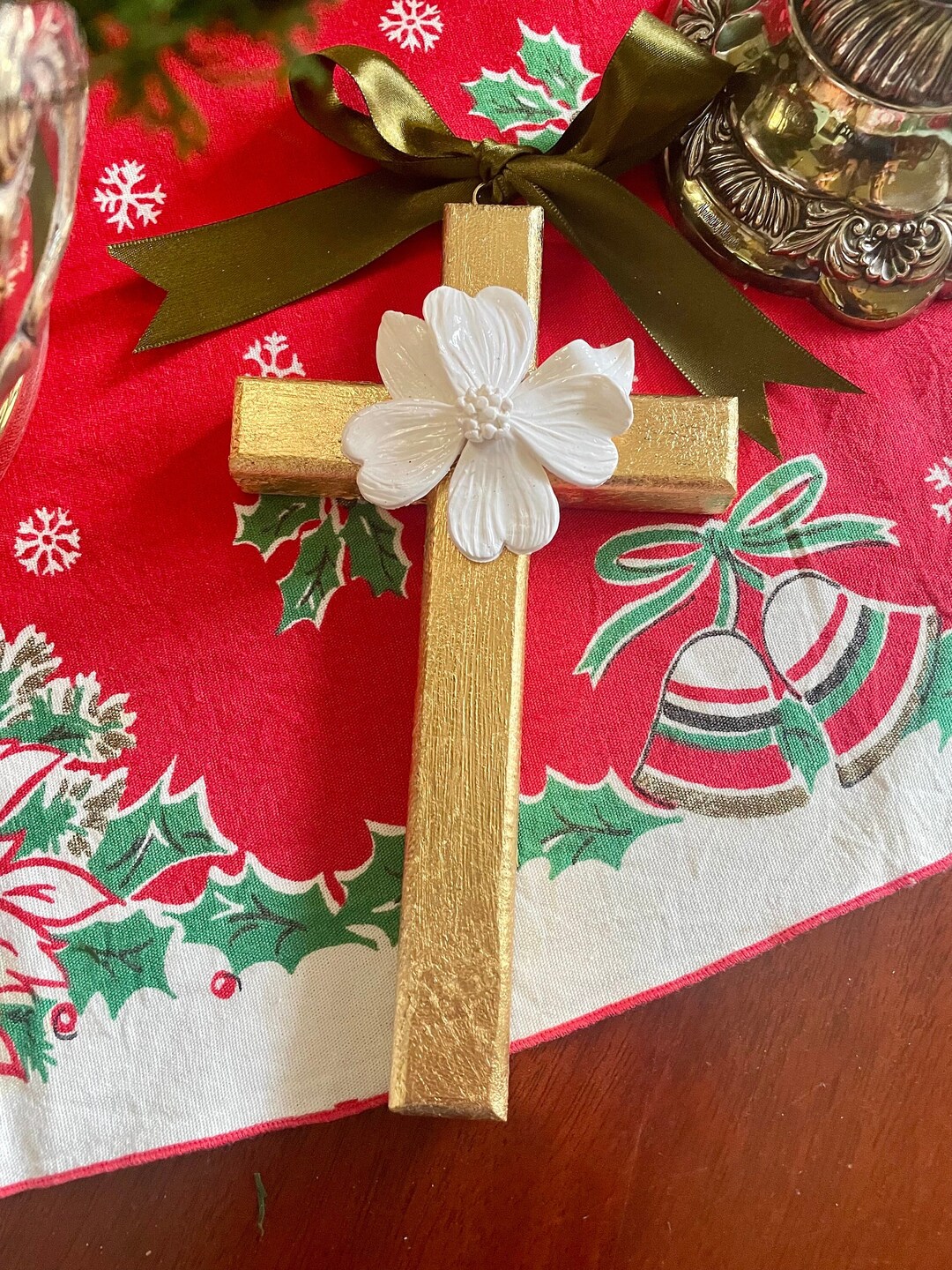 Gold Leaf Cross With Clay Dogwood: Christian Gift - Etsy