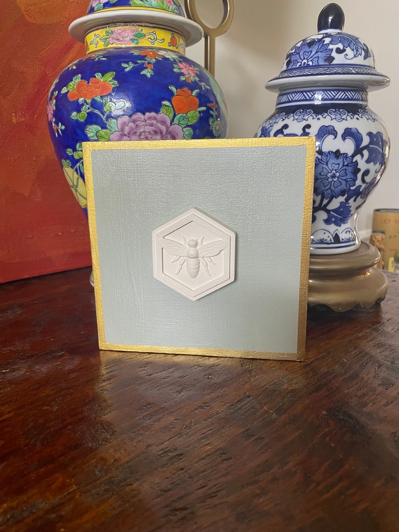 French Blue Bee Intaglio 6x6, Wall Art, Bee Decor, Plaster Intaglio - Etsy