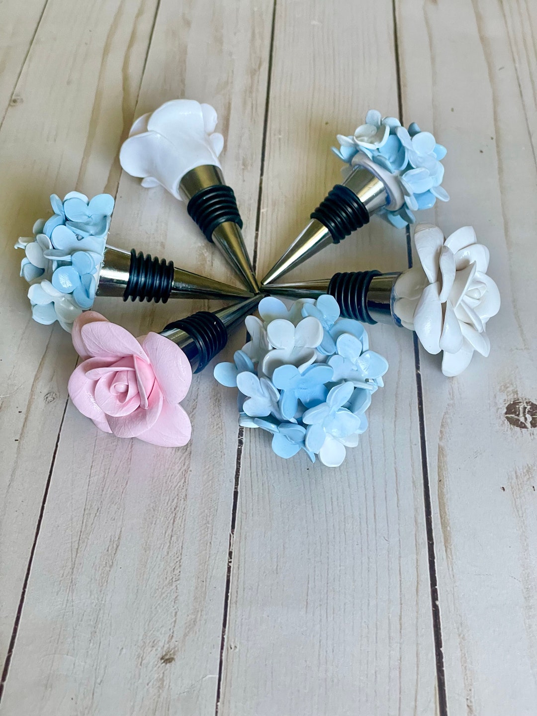 Handmade Clay Flower Wine Bottle Stopper: Rose or Hydrangea - Etsy