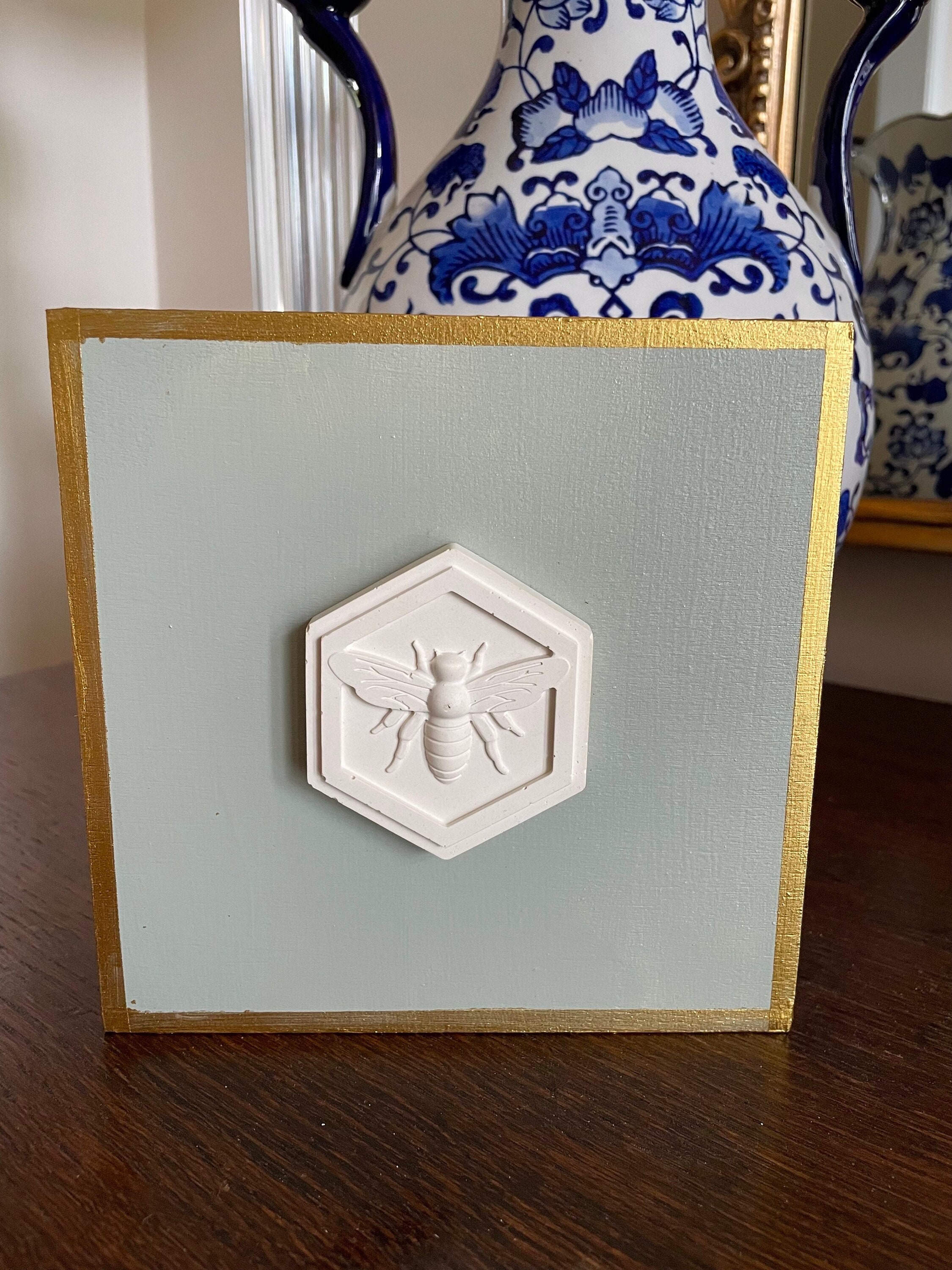 French Blue Bee Intaglio 6x6, Wall Art, Bee Decor, Plaster Intaglio - Etsy
