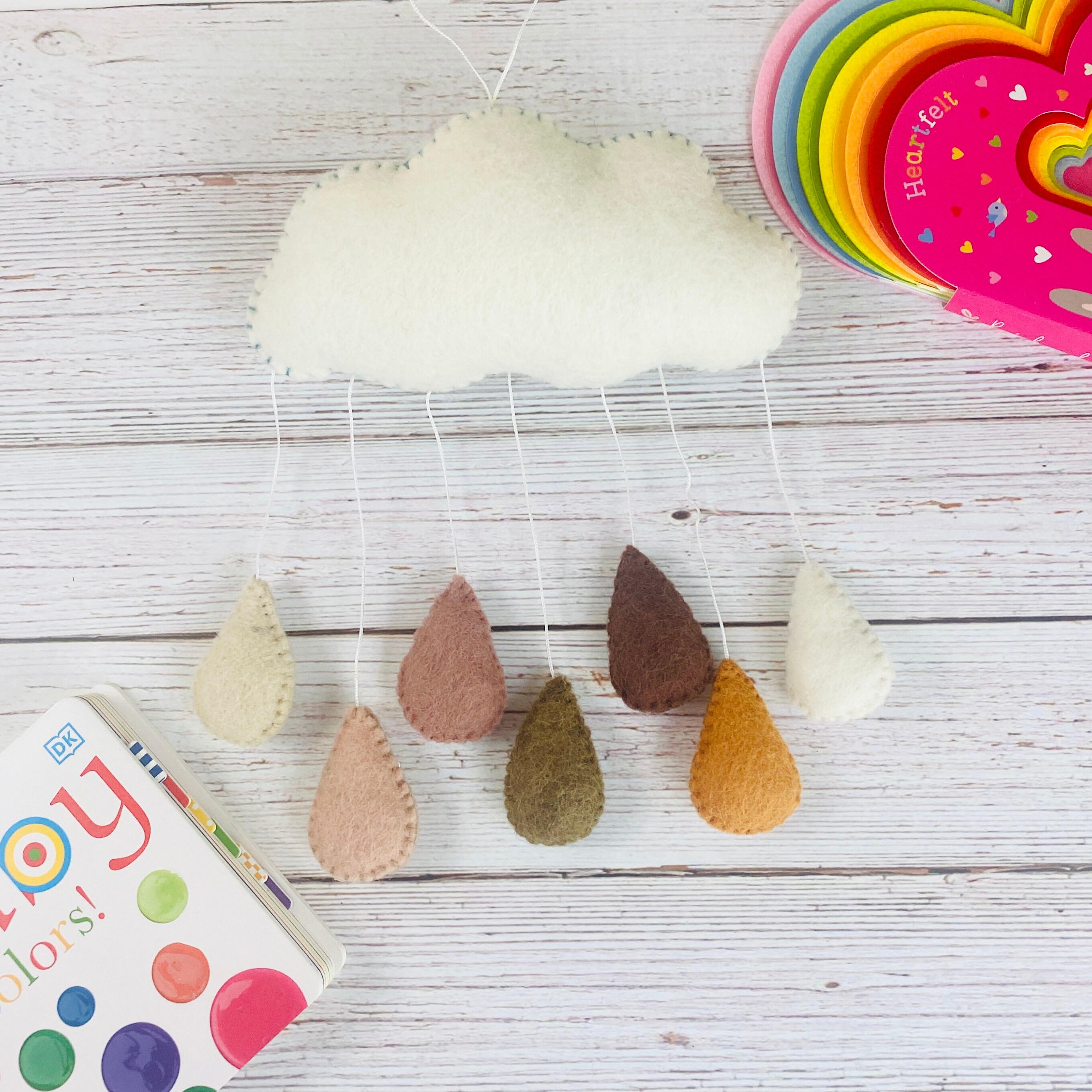 Cloud Nursery Mobile, Rainbow Raindrops Nursery Mobile With Boho ...