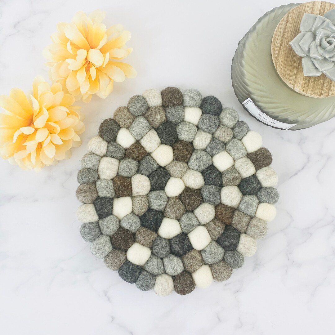Handmade Felt Ball Trivet | 8-inch Round Trivet | Eco-friendly | Hot ...