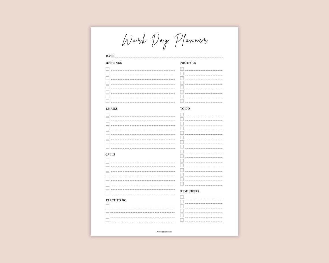 Work Day Organizer Printable, Work Planner, Printable Planner, to Do ...