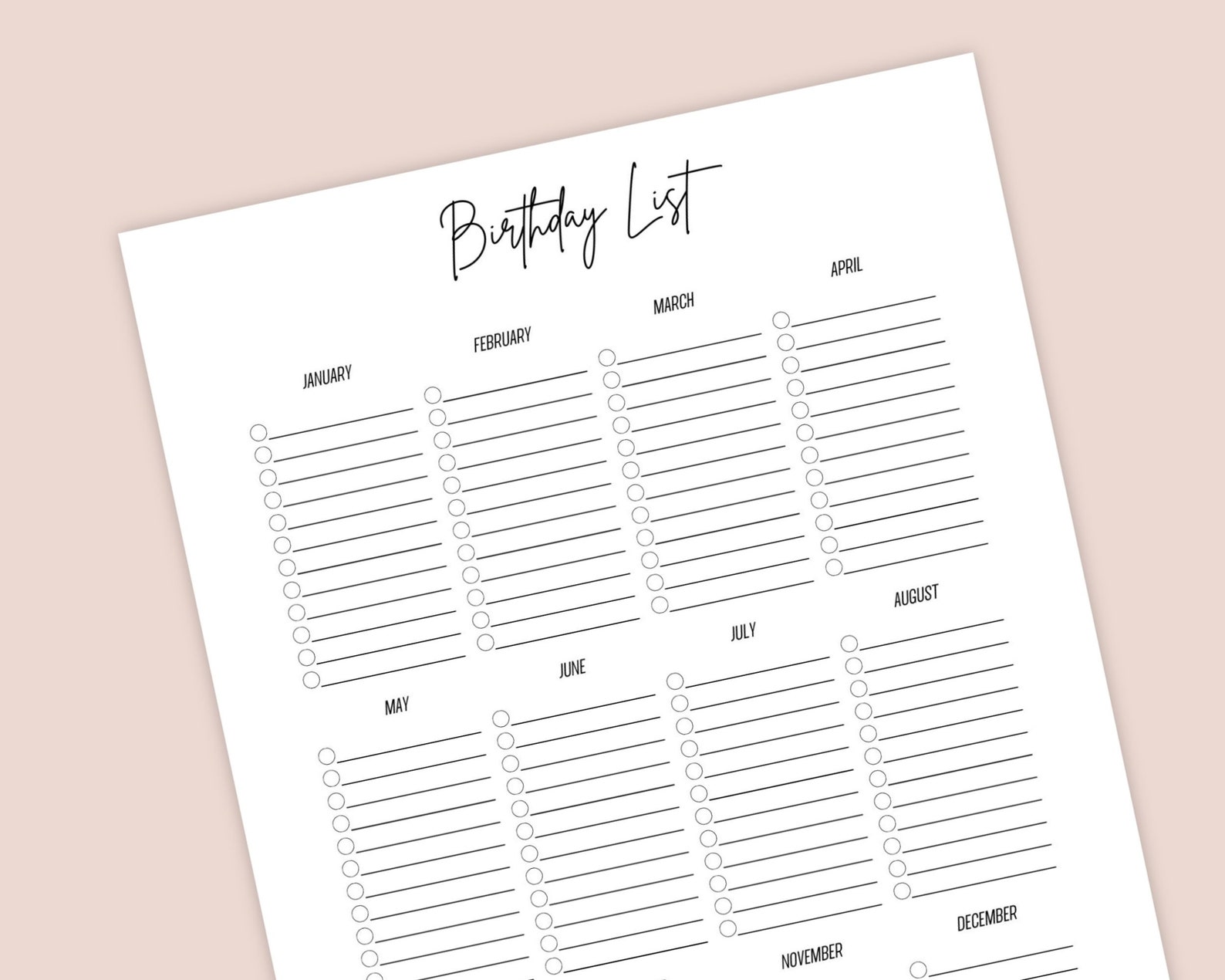 Birthday List Printable, Birthday Tracker, Birthday List Template ...