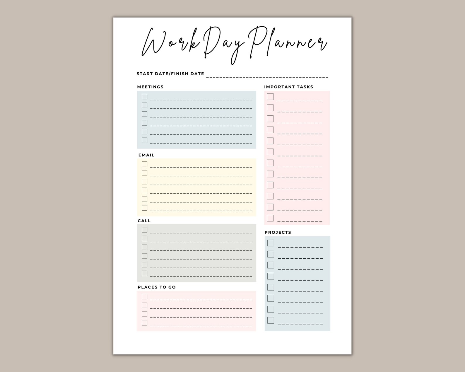Work Day Organizer Printable Work Planner Printable Planner - Etsy