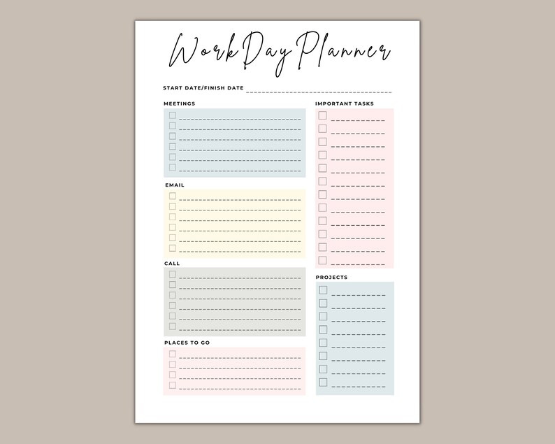 Work Day Organizer Printable Work Planner Printable Planner - Etsy